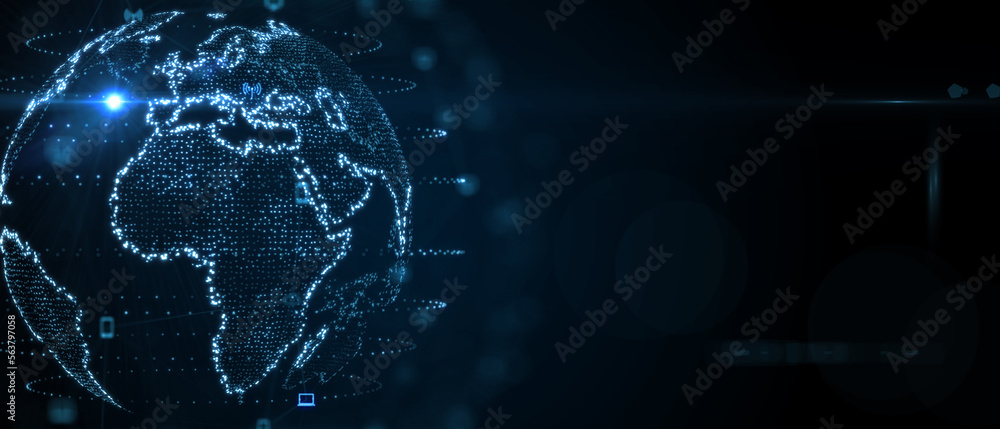 Map of the planet. World map. Global social network. Future. Blue ...