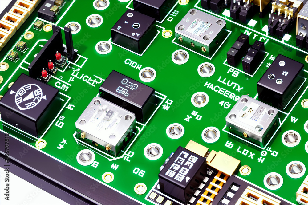 Closeup of electronic circuit board pcb with microscopic detailed parts ...