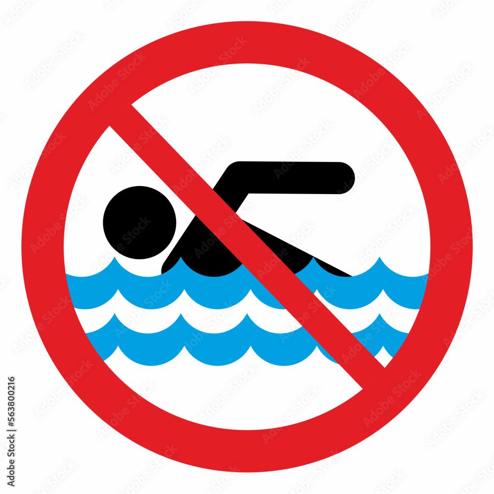 No swimming, vector warning sign, red circle frame Stock Vector | Adobe ...
