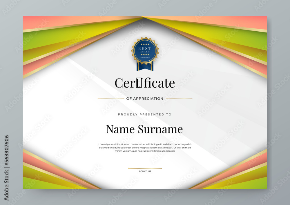 Green and orange certificate of achievement template set with gold ...