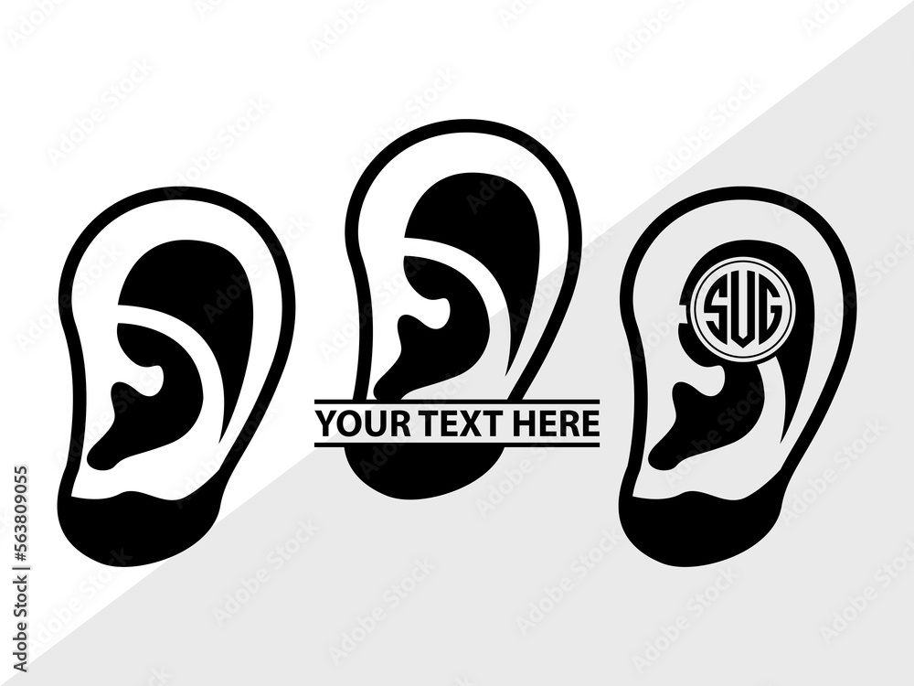 Human Ear Monogram, Human Ear Silhouette, Human Ear SVG, Ear Svg, Ears ...