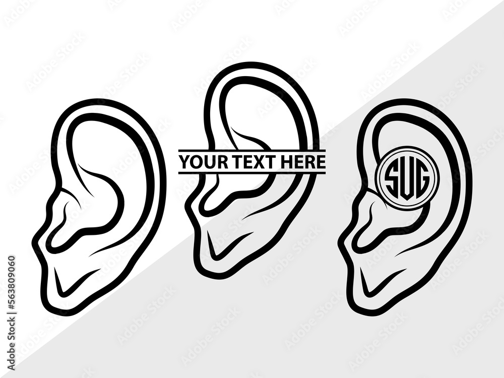 Vetor de Human Ear Monogram, Human Ear Silhouette, Human Ear SVG, Ear ...