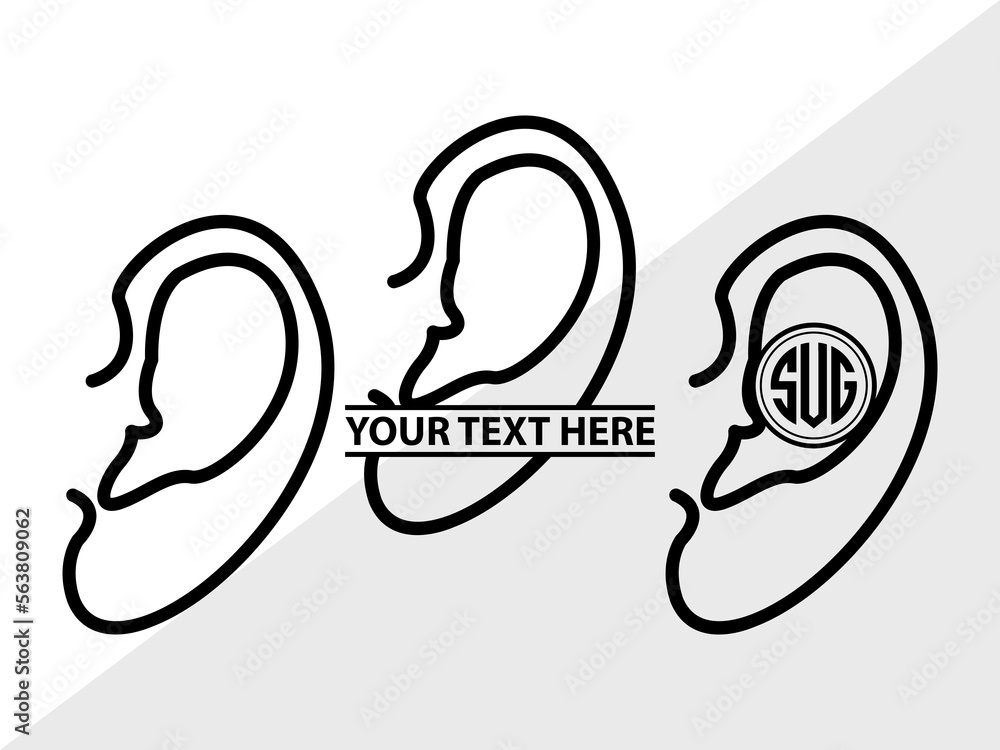 Vetor de Human Ear Monogram, Human Ear Silhouette, Human Ear SVG, Ear ...