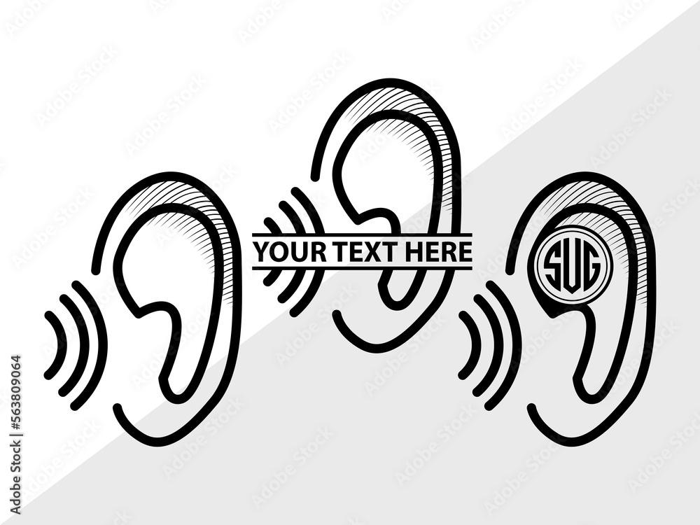 Human Ear Monogram, Human Ear Silhouette, Human Ear SVG, Ear Svg, Ears ...