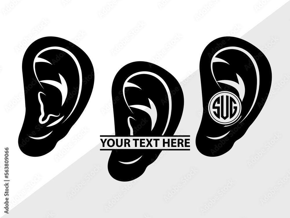 Vetor de Human Ear Monogram, Human Ear Silhouette, Human Ear SVG, Ear ...