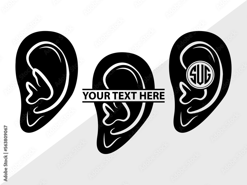 Human Ear Monogram, Human Ear Silhouette, Human Ear SVG, Ear Svg, Ears ...