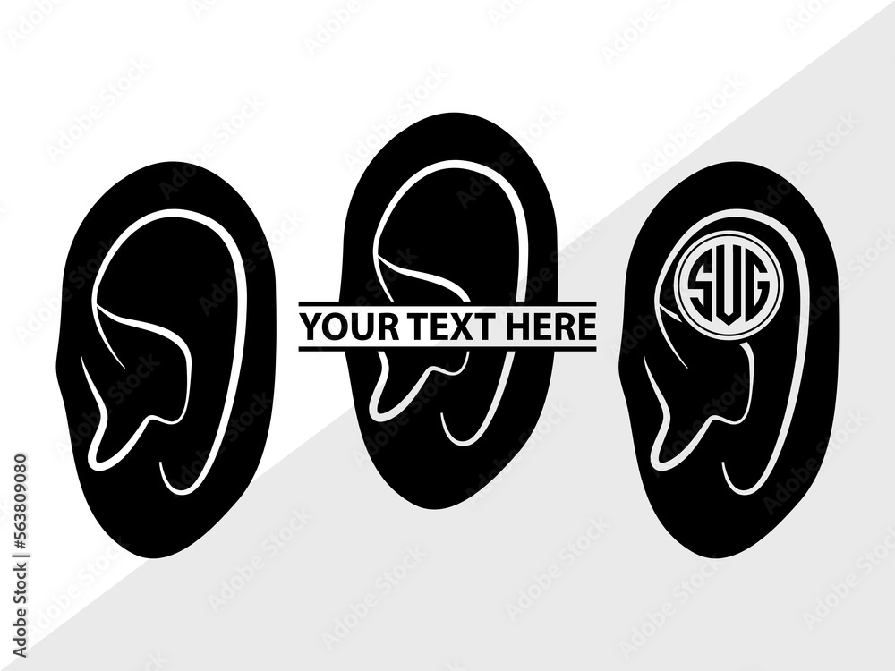 Human Ear Monogram, Human Ear Silhouette, Human Ear SVG, Ear Svg, Ears ...