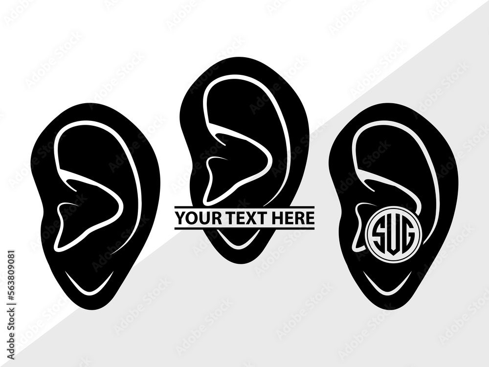 Vetor de Human Ear Monogram, Human Ear Silhouette, Human Ear SVG, Ear ...