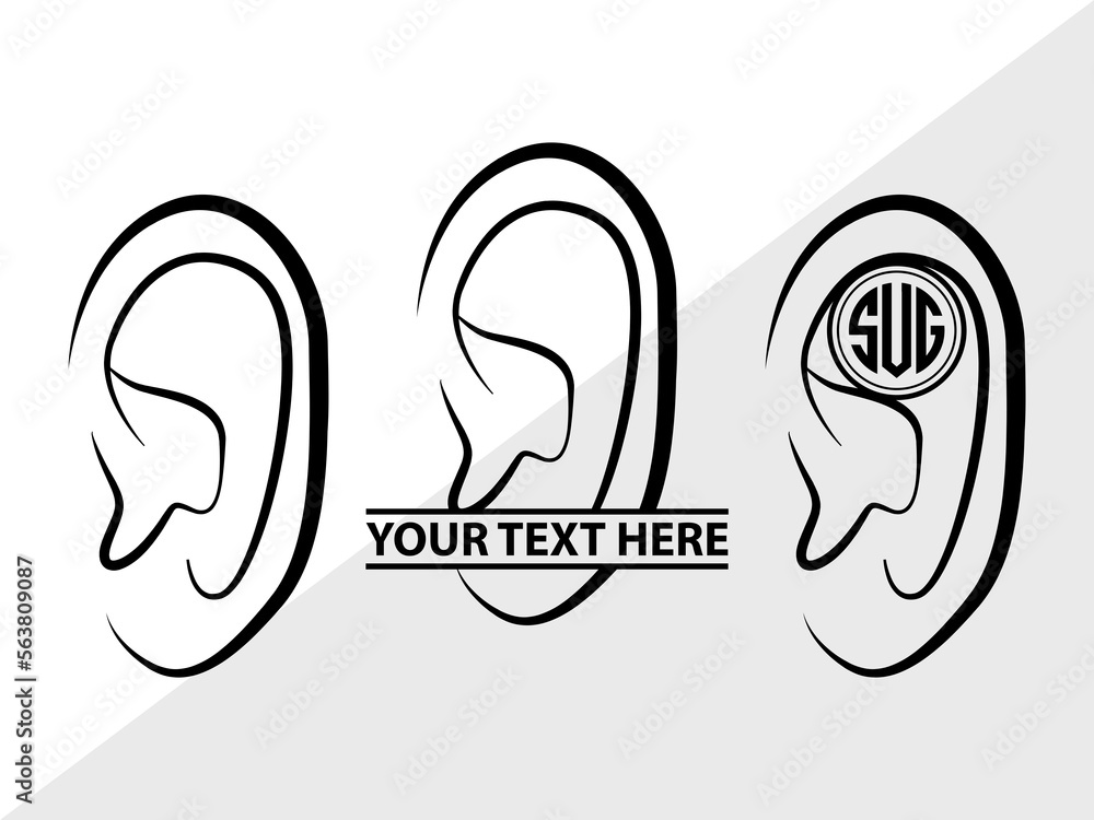 Vetor de Human Ear Monogram, Human Ear Silhouette, Human Ear SVG, Ear ...