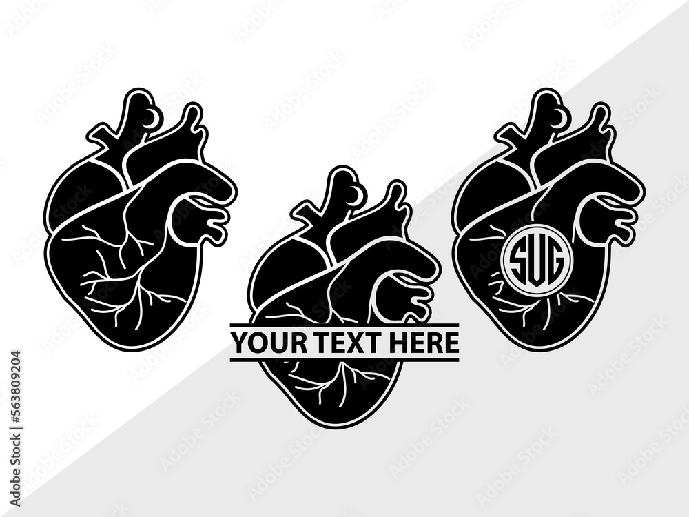 Human Heart Monogram, Human Heart Silhouette, Human Heart SVG, Heart ...