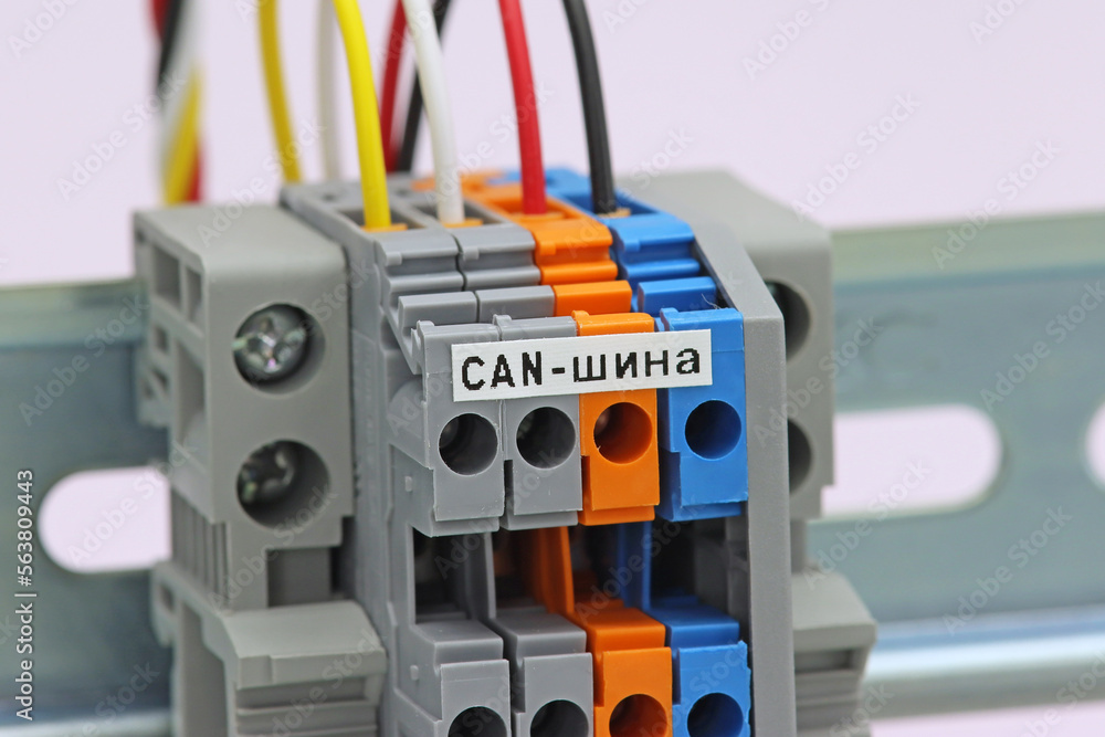 Electrical terminals with connected mounting wires marked with ...