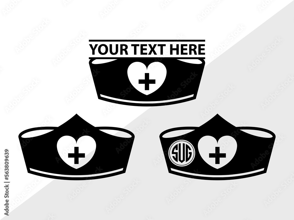 Nurse Hat Monogram, Nurse Hat Silhouette, Nurse Hat SVG, Medical Nurse ...