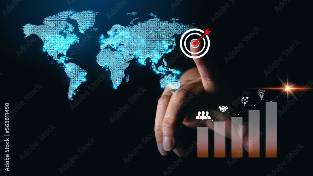 Startup concept technology target goal success with icon business and ...