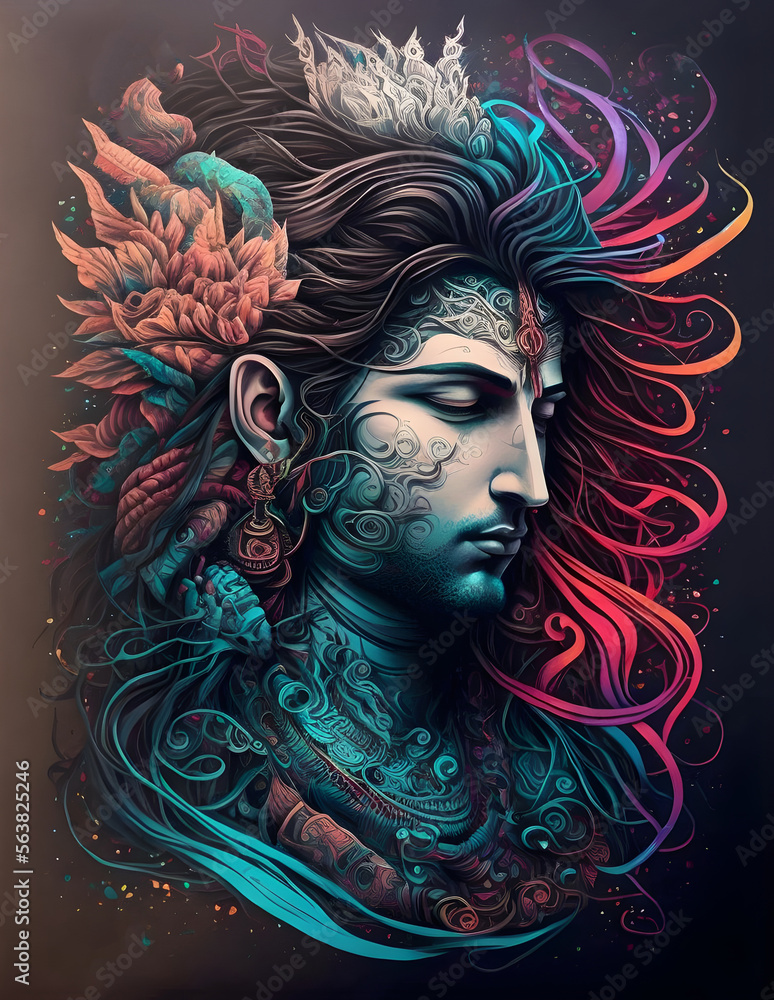 hindu lord shiva, colorful god shiva painting. Stock Illustration ...
