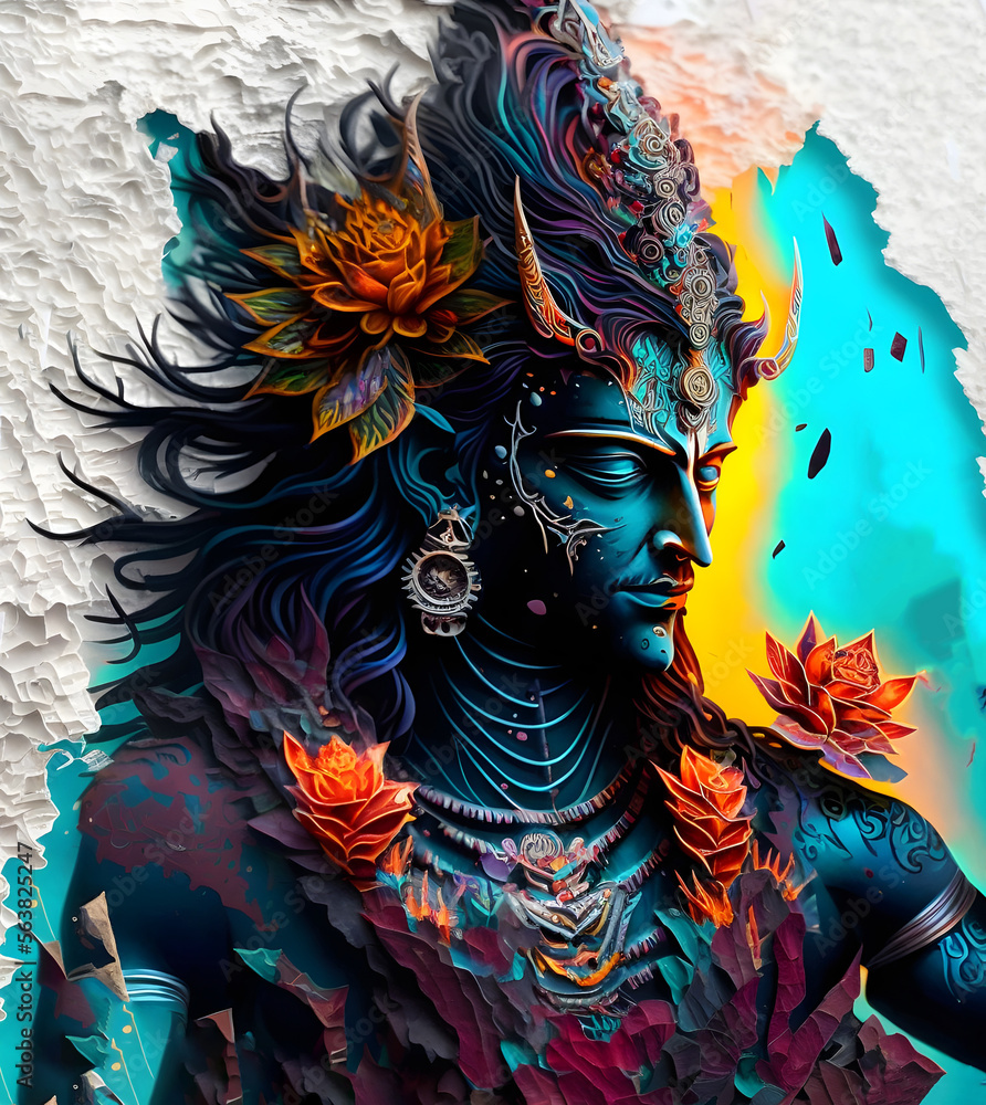 hindu lord shiva, colorful god shiva painting. Stock Illustration ...