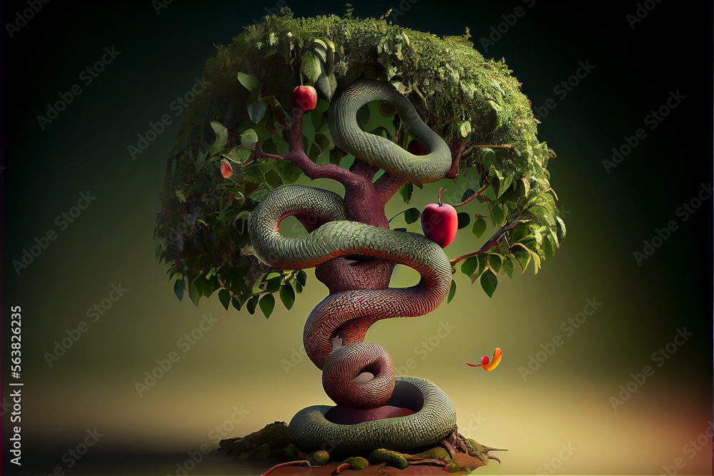 The biblical tree of knowledge with the apples and the serpent ...
