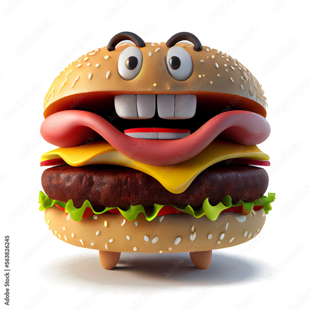 Happy kind hamburger cartoon character on transparent background. for ...