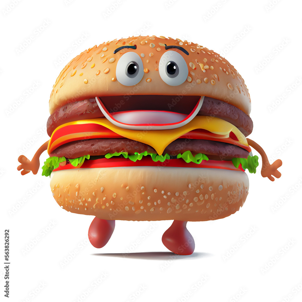 Happy kind hamburger cartoon character on transparent background. for ...
