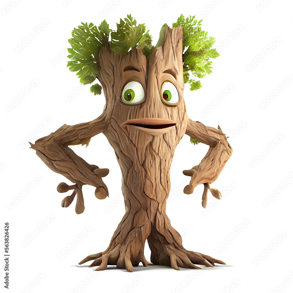 Happy kind tree cartoon character on transparent background. for ...
