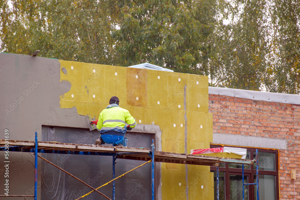 Zdjęcie Stock: External wall insulation. Energy efficiency house wall ...