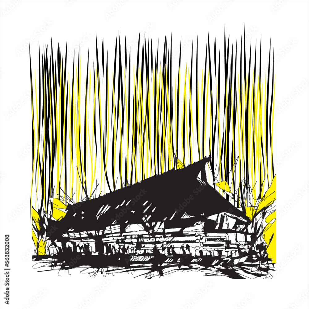 Drawing of a sketch of the traditional Simalungun building, North ...