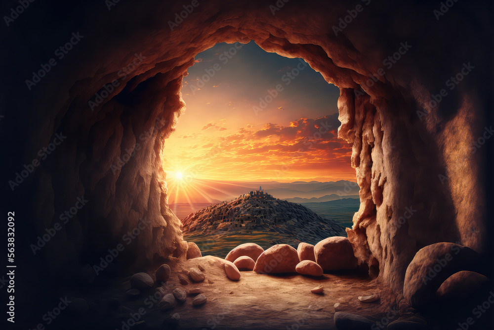 Empty Tomb At Sunrise - Resurrection Concept (ai generated) Stock ...