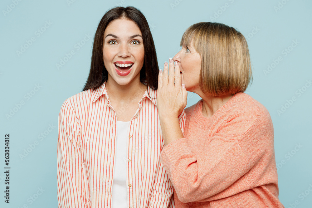 Elder parent mom with young adult daughter two women together wear ...