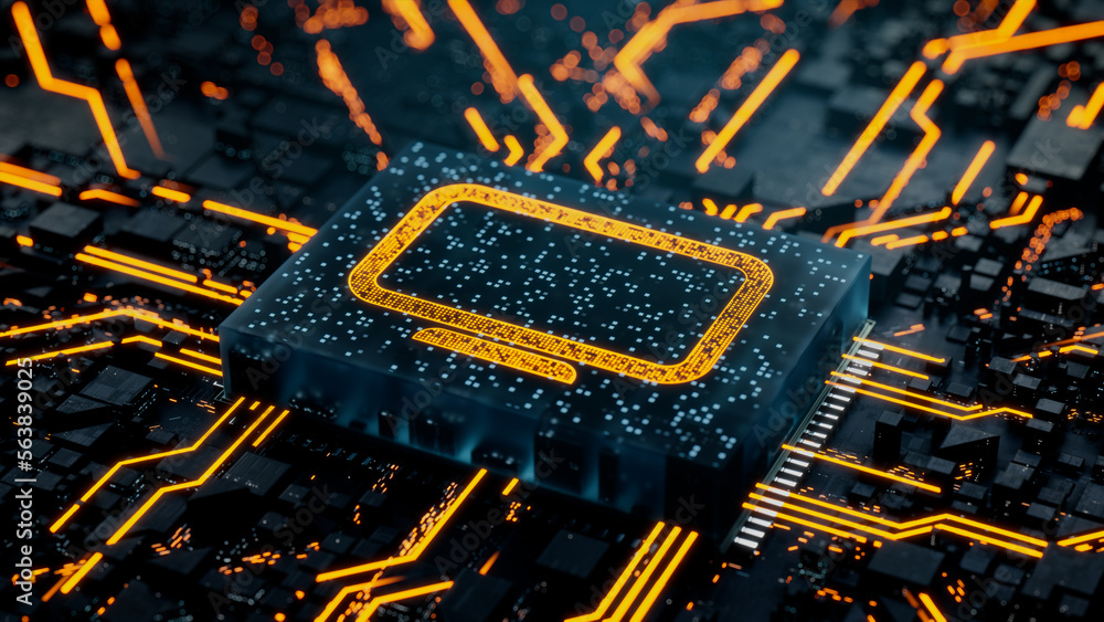 Display Technology Concept with Monitor symbol on a Microchip. Data ...