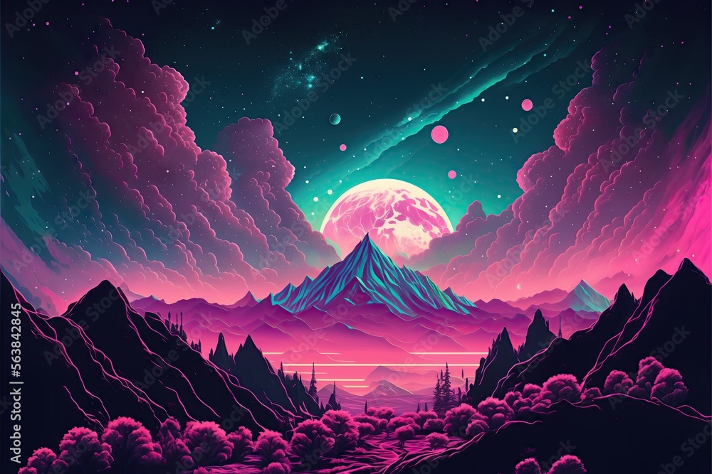 Vaporwave lofi galaxy landscape, High Quality Illustration. Generative ...