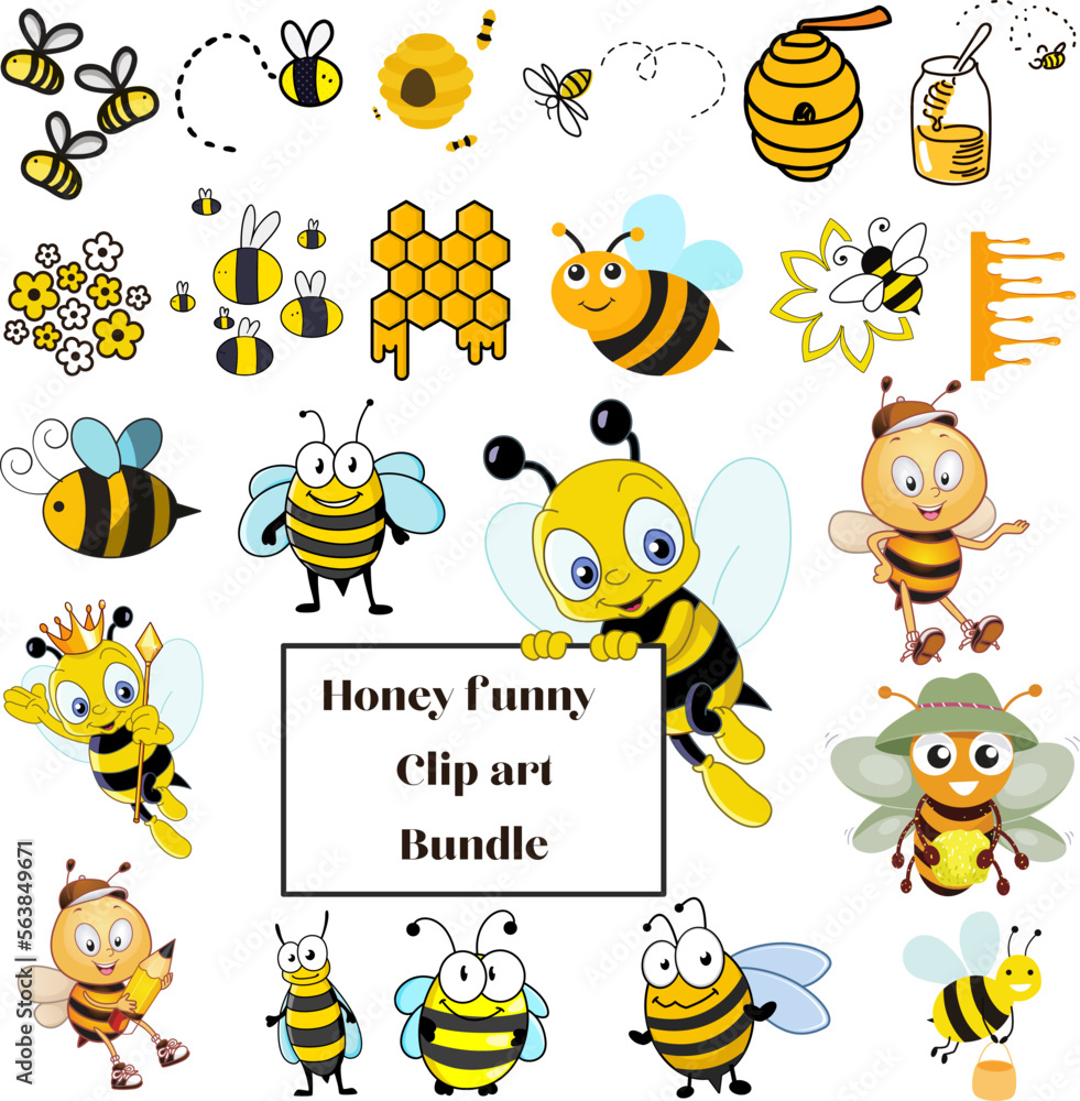 Illustration of a Bee Funny Clip Art Bundle. This clipart set features ...