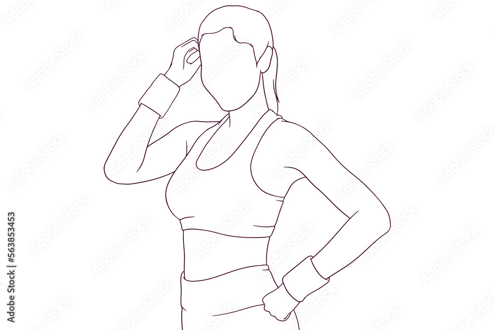 beautiful girl in fitness clothes hand drawn style vector illustration ...