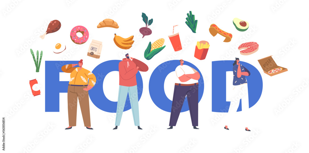 Food Choice Concept. Male and Female Characters Choose between Healthy ...