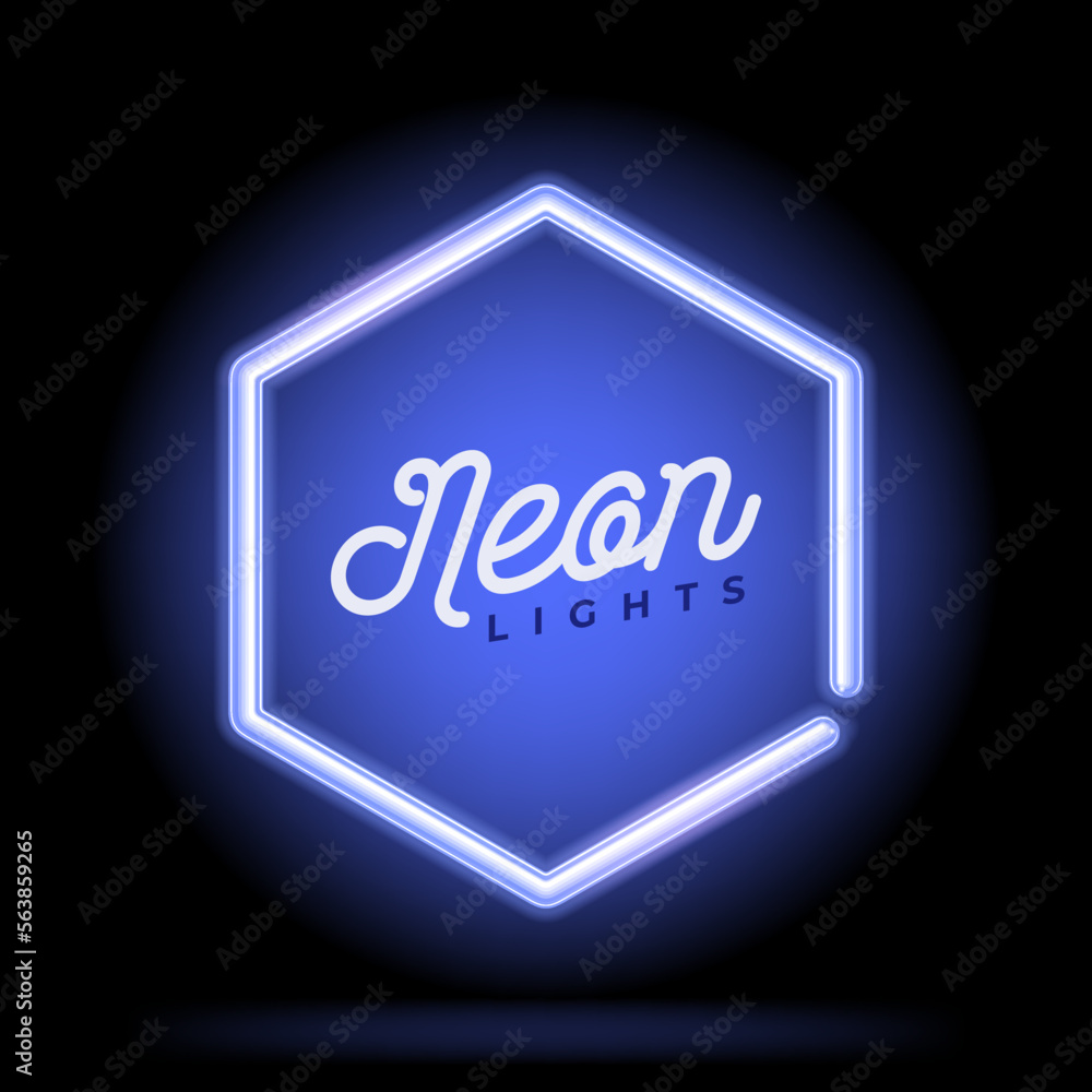 Neon blue hexagon background. Vector illustration. Neon light bulb lamp ...