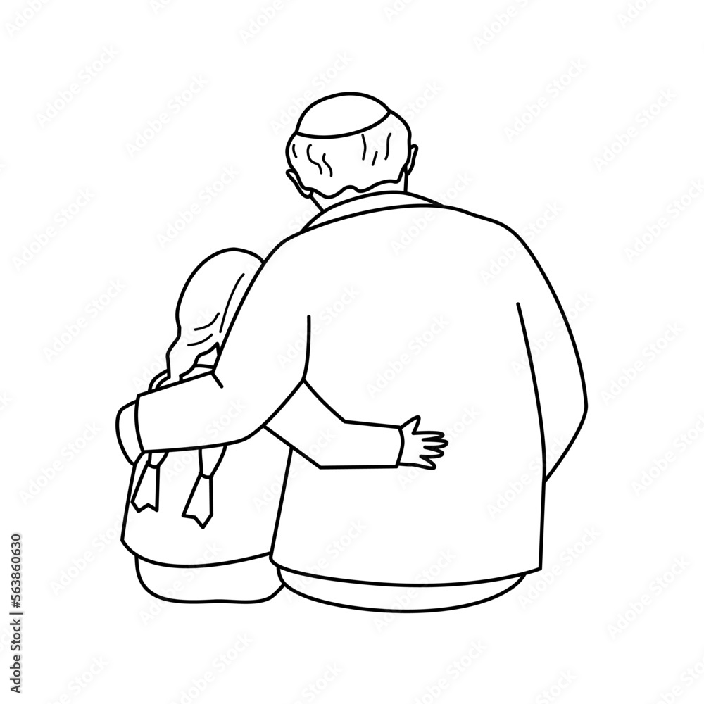 Grandfather is hugging a granddaughter. Back view. Vector isolated ...