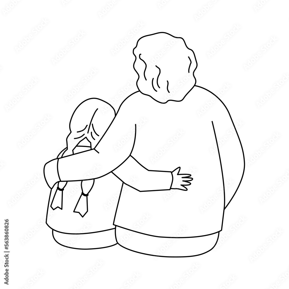 Grandmother is hugging a granddaughter. Back view. Vector isolated ...