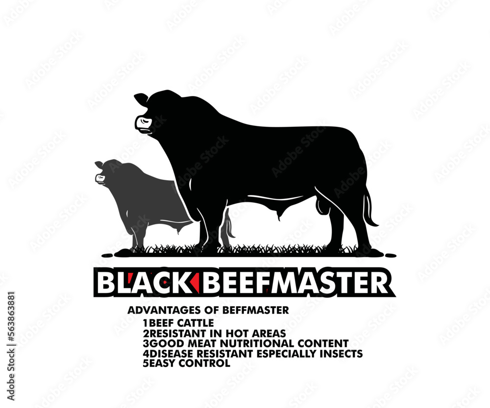 Poster BLACK BEEFMASTER CATTLE LOGO, silhouette of great big bull ...