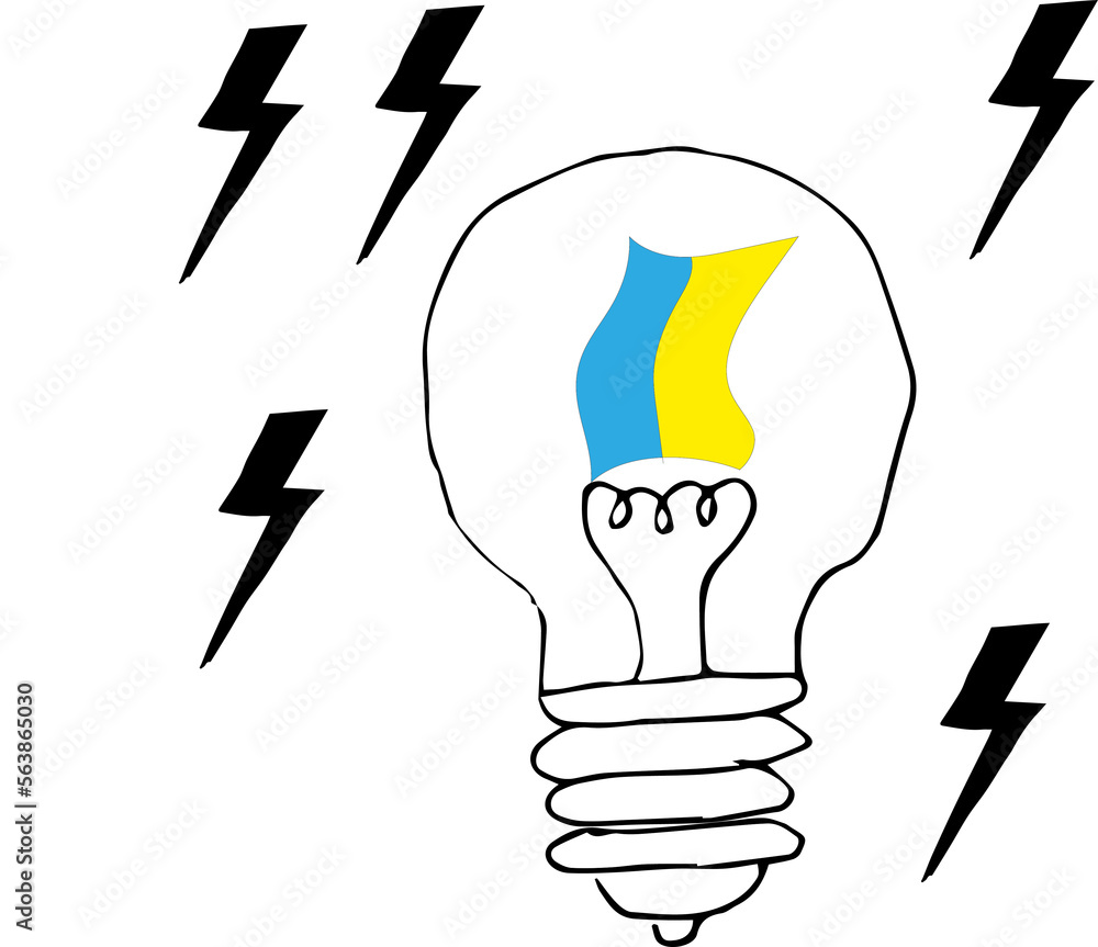 drawn light bulb as a symbol of problems with light in ukraine, war ...