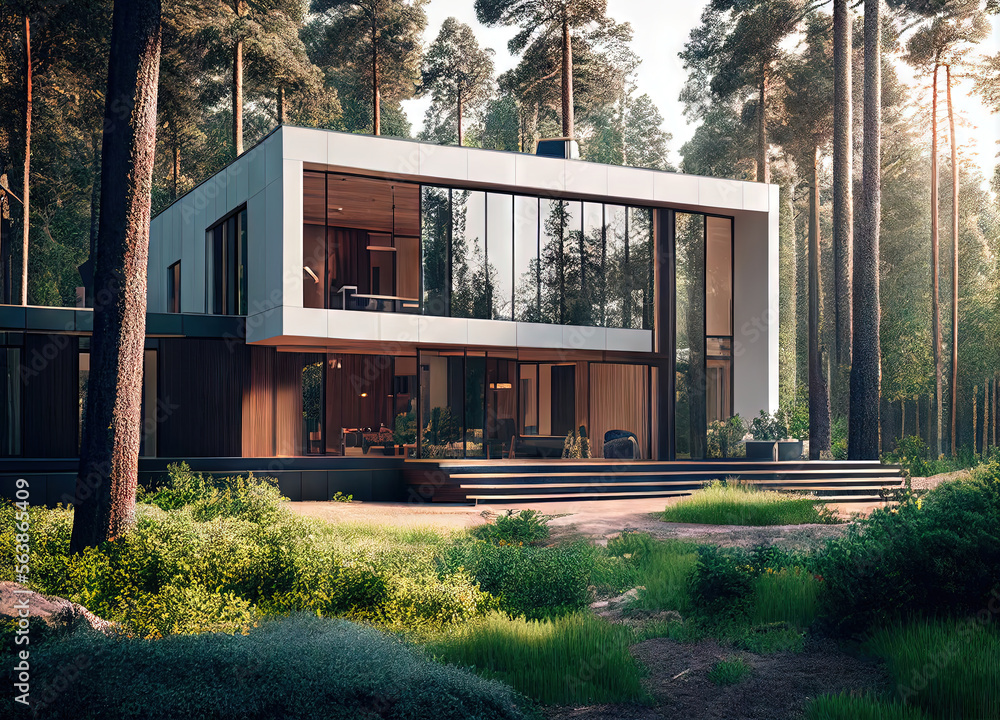 exterior concept sketch of a modern minimalist cozy house in 3d ...
