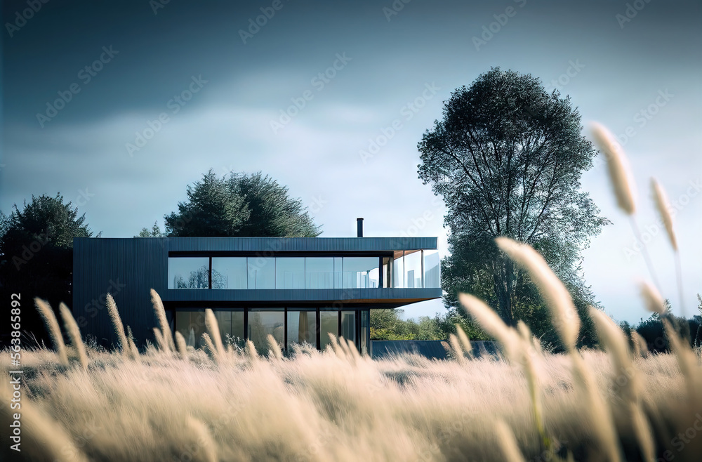 exterior concept sketch of a modern minimalist cozy house in 3d ...