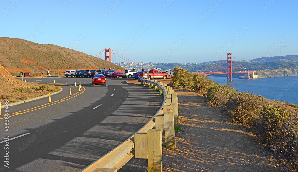 Conzelman Road. Lookout point, view of Golden Gate Bridge and Golden ...