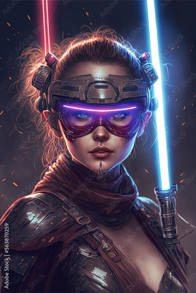 Female fighter with a lightsaber, fantasy warrior queen from future ...