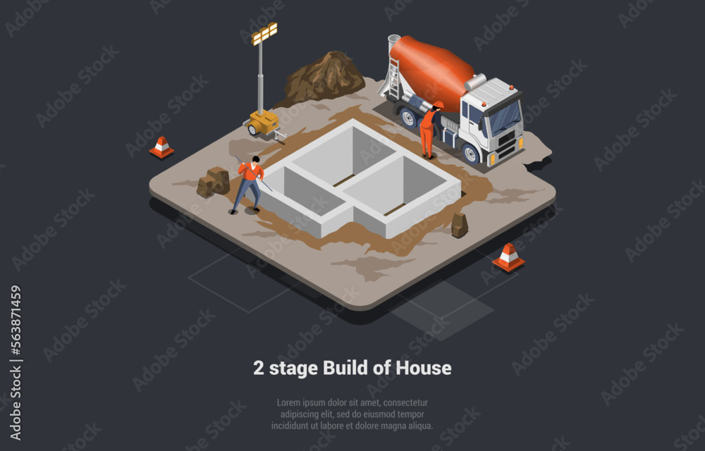 Concept Of House Building Stages And Foundation Work. Construction ...