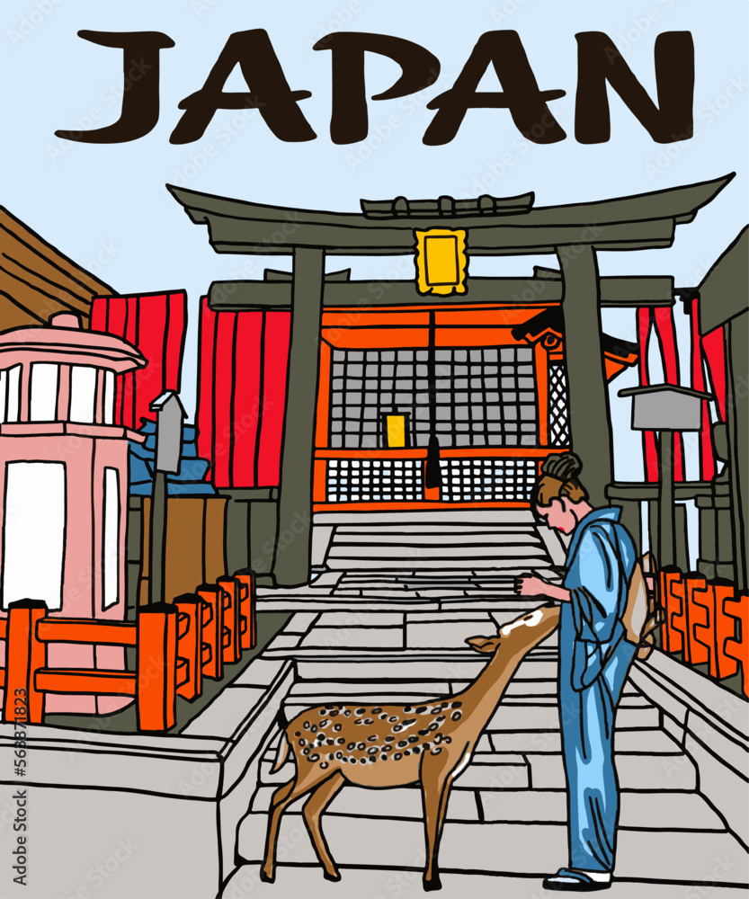 Vector illustration of Asian illustration of Japanese traditional view ...