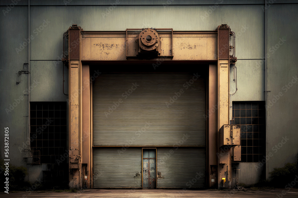 Huge gate with lifting mechanism and small door in middle in old ...