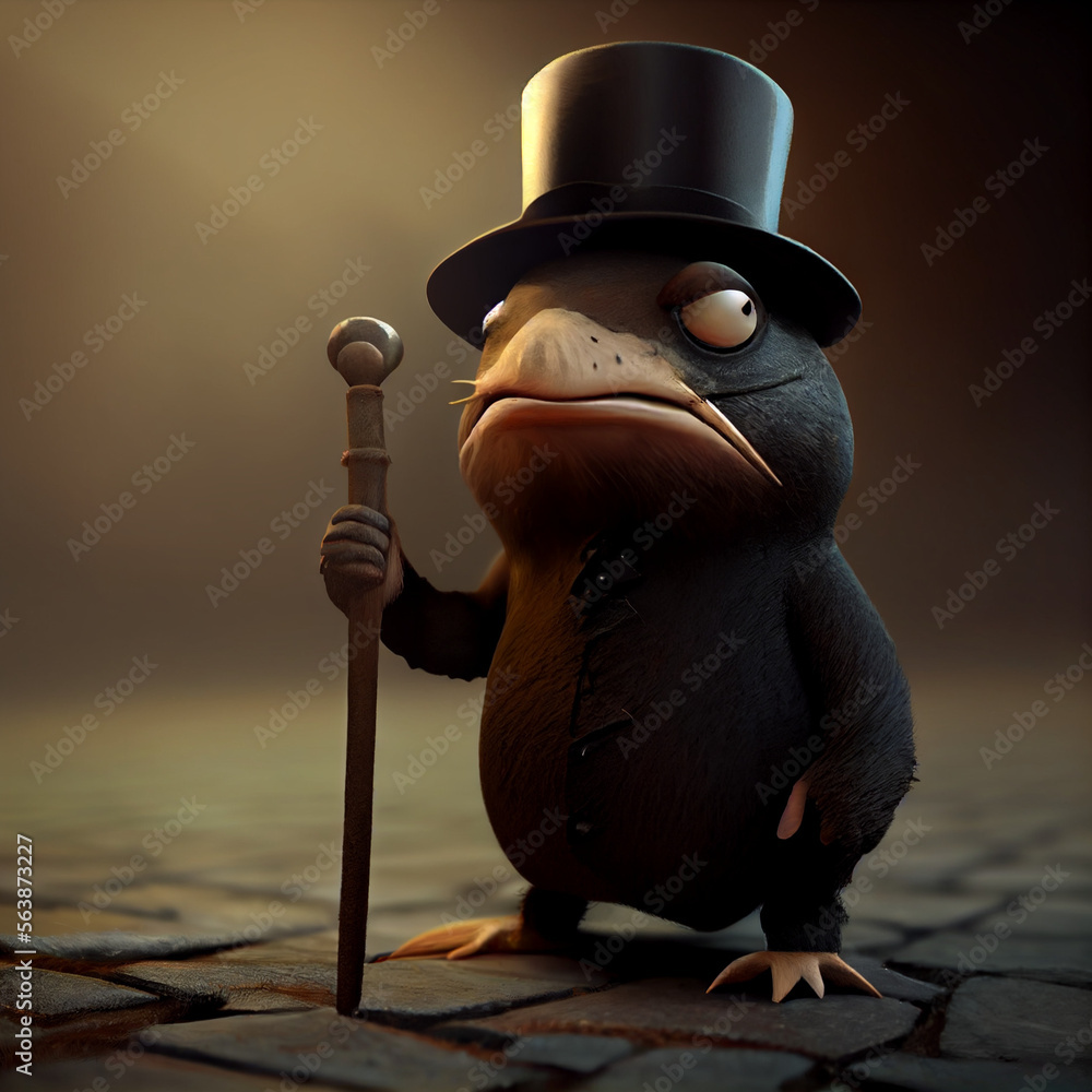 Evil mole wearing a top hat and a cane, standing on the ground Stock ...