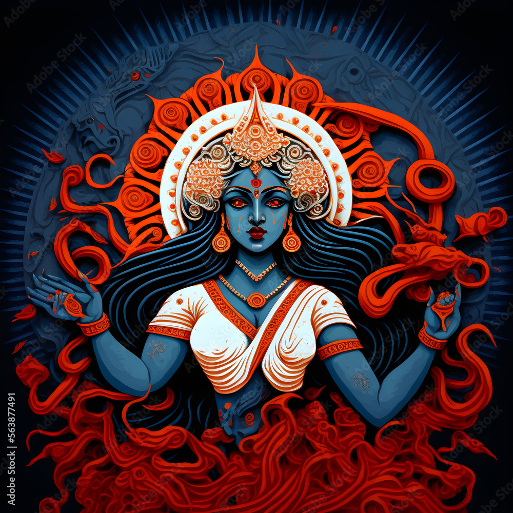 Hindu Devi Mahakali. Hindu Goddess Kali Stock Illustration | Adobe Stock