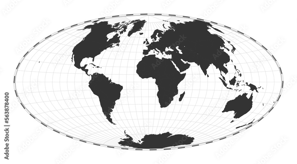 Vector world map. Aitoff projection. Plain world geographical map with ...