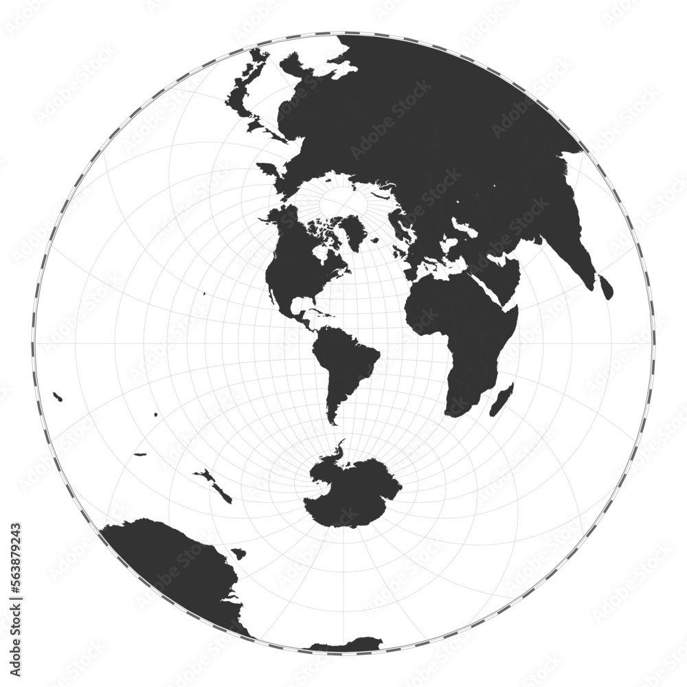 Vector world map. Airy's minimum-error azimuthal projection. Plain ...