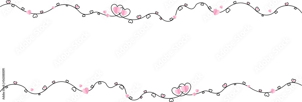Line heart shape border with realistic paper heart on transparent ...
