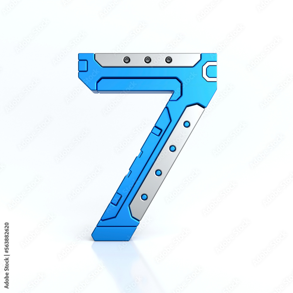 Number seven 3D sci-fi logo. Cyber technology abstract texture alphabet ...